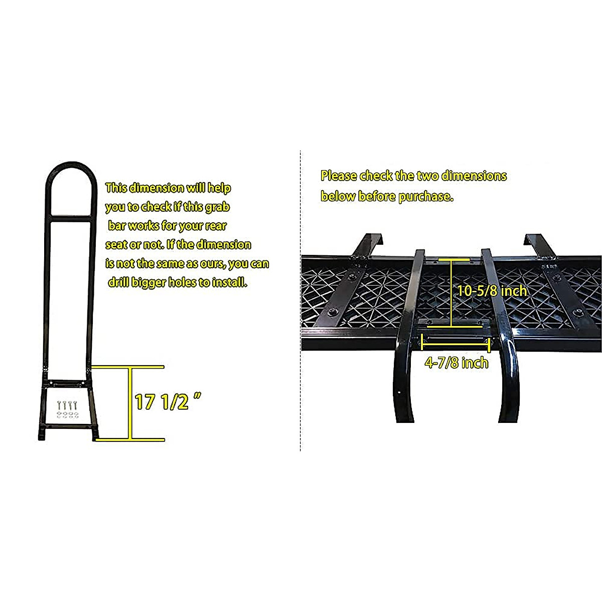 10L0L Universal Golf Cart Rear Seat Safety Grab Bar and Golf Cart Trailer Hitch with Safety Triangles Red Directive Design Fits Club Car, EZGO, Yamaha