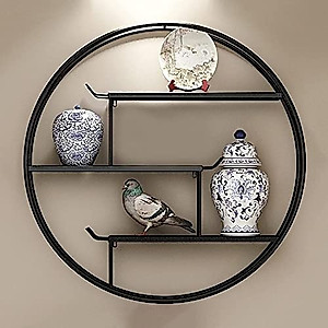 Bedroom Storage Shelf Multipurpose Wall-Mounted Decorative Shelf Metal Iron Round Display Stand/Floating Shelves Creative Living Room,Black,60cm