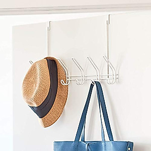 iDesign Classico Metal Over the Door Organizer, 6-Hook Rack for Coats, Hats, Robes, Towels, Jackets, Purses, Bedroom, Closet, and Bathroom, 18.25" x 5" x 10.75", Pearl White