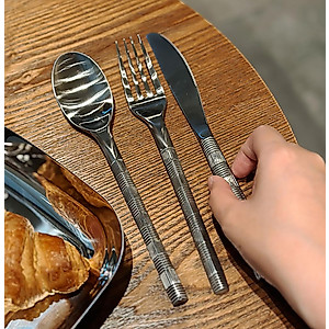 Thomaso 12-piece Hammered Silverware Set,Creative Triangle Handle Titanium Plating Stainless Steel Flatware Service for 4, Silver Spoons and Forks Set,Unique Triangle Cutlery Set, Dishwasher Safe