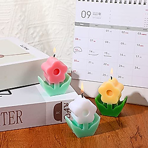 3 Pcs Flower Shaped, Aesthetic, Cool, Cute, Danish Pastel Room Decor Paraffin Soy Funky Scented Candle Bridal Showers for Gift Wedding Party Favors (Pink, White, Yellow)