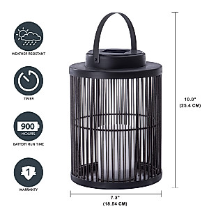 Sterno Home Hanging Rattan Basket Solar LED Light Flameless Candle Lantern, 15.0", Black