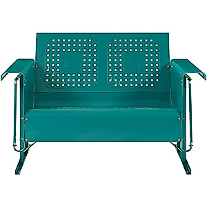Crosley Furniture CO1024-TU Bates Retro Metal Outdoor Loveseat Glider, Turquoise Gloss