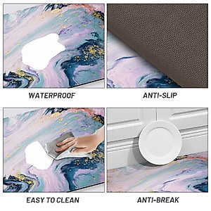 FYATHM Marble Blue Pink Kitchen Mats for Floor Anti Fatigue Mats for Kitchen Floor Kitchen Rugs Abstract Art Decorative Cushioned Non Slip Waterproof Mats in Front of Sink for Office Bedroom Laundry