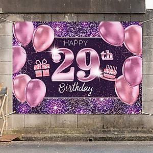PAKBOOM Happy 29th Birthday Banner Backdrop - 29 Birthday Party Decorations Supplies for Women - Pink Purple Gold 4 x 6ft