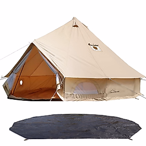 DANCHEL OUTDOOR Waterproof Yurt Tent with Stove Jack for 6 Person Camping, Glamping Canvas Tent with Footprint Accessories