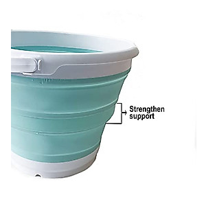 SAMMART 10L (2.6 Gallon) Collapsible Plastic Bucket - Foldable Round Tub - Portable Fishing Water Pail - Space Saving Outdoor Waterpot, Size 33cm Dia (White/Lake Green (Set of 2))