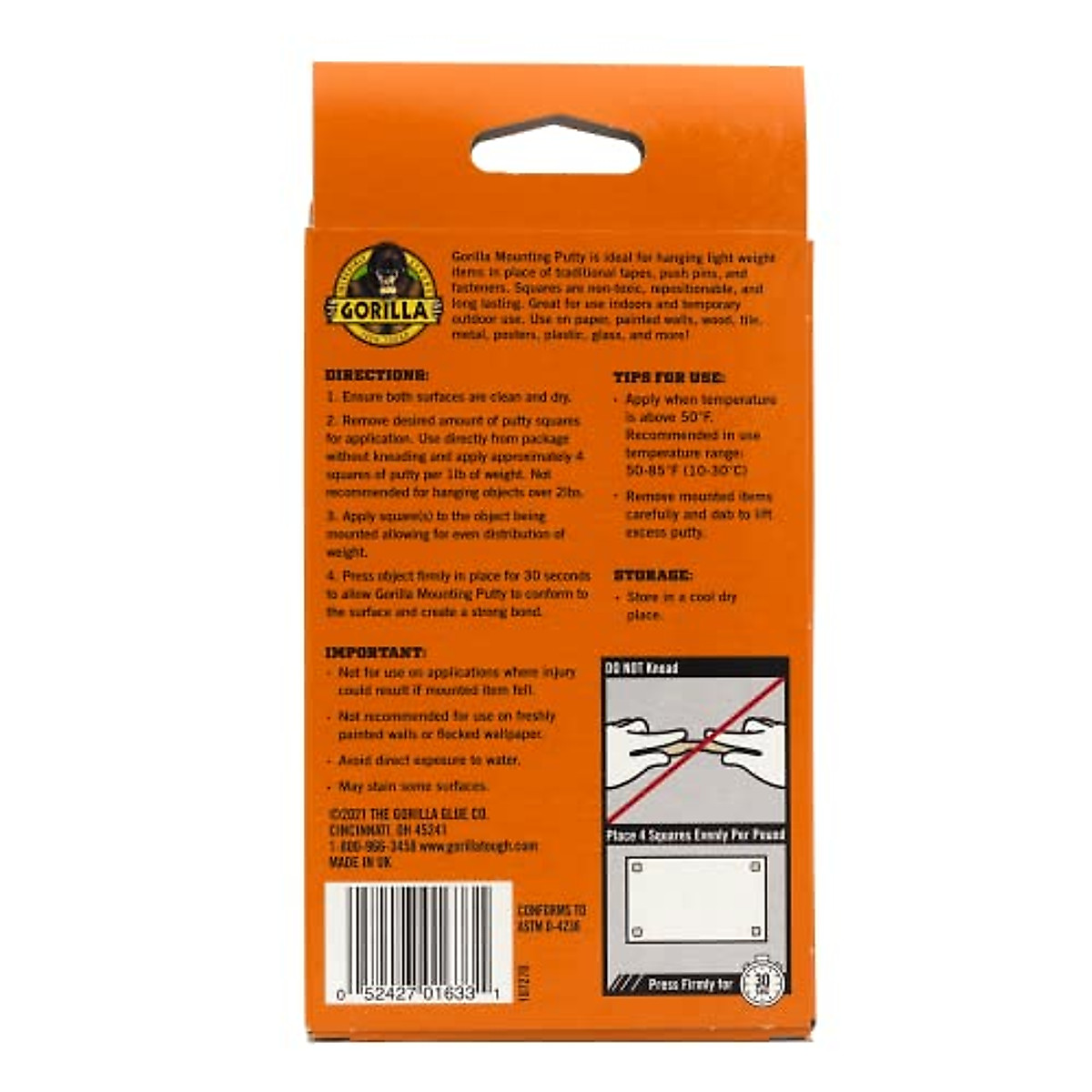 Gorilla Mounting Putty, Non-Toxic Hanging Adhesive, Removeable & Repositionable, 168 Pre-Cut Squares, 2pk - 4oz/113g, Natural Tan Color, (Pack of 2)