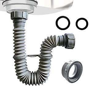 VIVIDA Sink Drain Pipe 1-1/2 inch, Flexible Sink Drain Pipe, 7.5"-17.7" Expandable Flexible P Trap for Bathroom Sink and Kitchen Sink, 1-1/4" Adapter Included, 1 PACK