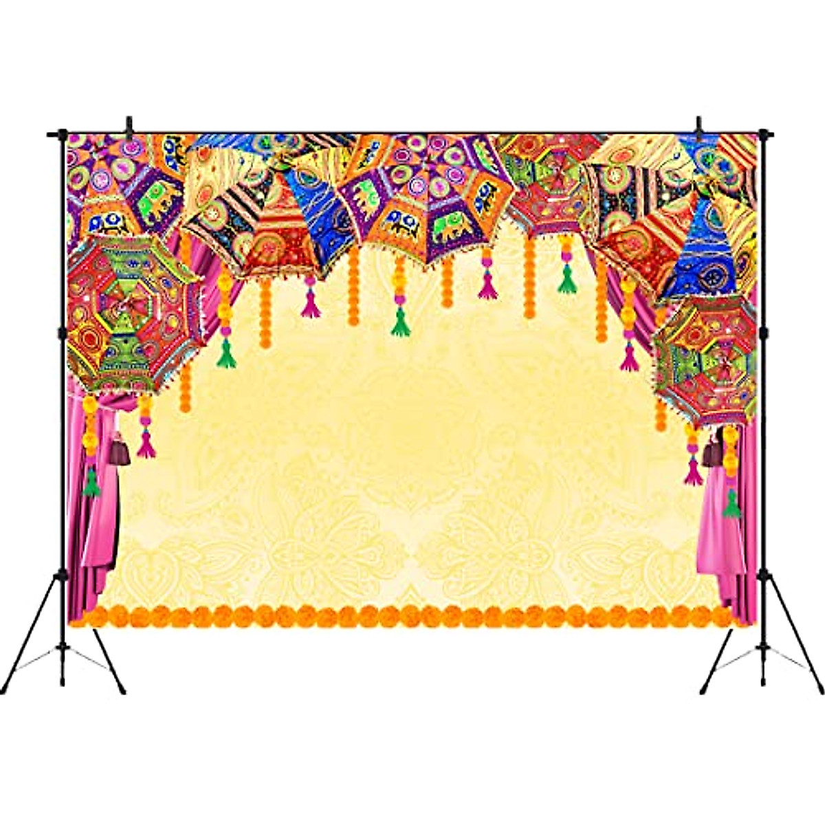 Aperturee Macrame Indian Traditional Wedding Backdrop 7x5ft Orange Flower Marigold Hindu Marriage Curtain Photography Background Party Decoration Bridal Shower Ceremony Decor Photo Booth Studio Props