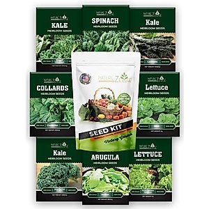 Heirloom Lettuce Mix and Greens Garden Seeds, 8 Varieties, 5300 Seeds, Hydroponic Seeds, Includes Bibb Butter Lettuce Seeds for Planting, Kale, Arugula Seeds, Spinach, Collards, and More, Non-GMO…