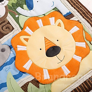 Brandream Crib Bedding Set for Boys Elephant Lion Jungle Nursery Bedding with Diaper Stacker 3D Animals, 4 Piece