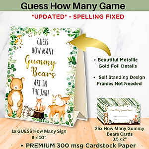 153 Pc Woodland Baby Shower Invitations For Boy And Girl With Envelopes, Baby Thank You Cards, Book Request Cards, Diaper Raffle Box With Ticket & Sign, Guess How Many Baby Shower Game -25 Guest Set
