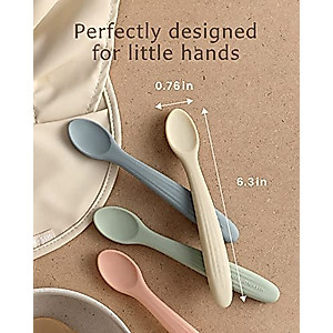 Willow + Sim Silicone Baby Feeding Spoons - BPA-Free, Non-Toxic, Soft & Gentle on Gums and Durable - Food-Grade Silicone Baby Spoons First Stage for Self Feeding 6 Months and Up (Sage/Sharkskin)