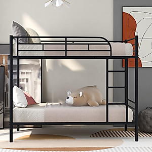 CNANXU Bunk Beds Twin Over Twin, Metal Bunk Bed with Guard Rails,Ladder for Young Boys Girls Dormitory Bedroom, No Box Spring Needed