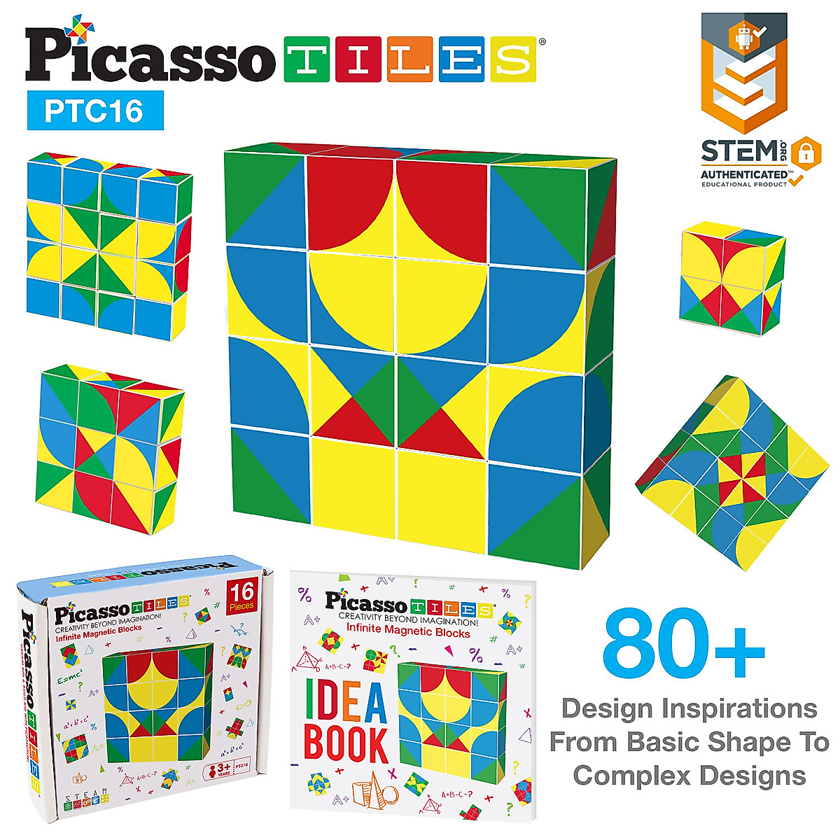 PicassoTiles 1" Infinite Magnetic Puzzle Game Magic Pixy Cube Puzzles Brain Teaser Set w/Free Ideabook Kids Toy Magnet Pattern Block Matching Card Challenge Toys Inspiration STEM Learning PTC16