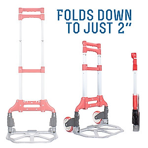 Heavy Duty Hand Truck & Dolly - 150 lb. Capacity Aluminum Utility Cart with Adjustable Shaft, Folds Down to Just 2" by Knack – Moving Equipment, Great for Lifting Boxes & Luggage (Blue)