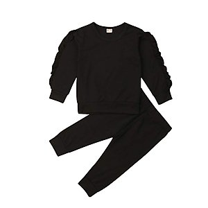 Infant Baby Girl Fall Winter Clothes Outfit Toddler Girl Long Sleeve Ruffle T-Shirt Tops Sweatsuit Pants 2Pcs Sleepwear Pajamas Set (Black, 2-3T)