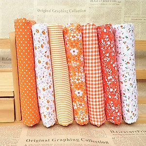 Bluelans 7pcs 10" x 10" (25cm x 25cm) Top Cotton Craft Fabric Bundle Squares Patchwork DIY Sewing Scrapbooking Quilting Floral Dot Pattern Orange