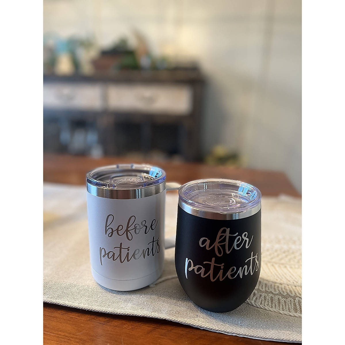 Before Patients, After Patients Engraved Stainless Steel 15 oz Coffee Mug, 12 oz Stemless Wine Glass Set - Unique Gift Idea for Doctor, Physician, Nurse, Hygienist, Medical, Dental - Graduation Gifts