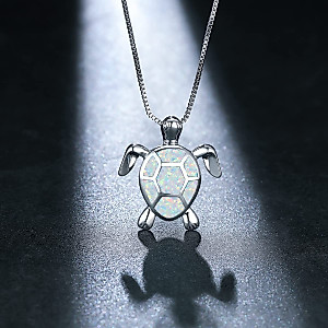 Vanel Turtle Necklace 925 Sterling Silver Opal Sea Turtle Necklace for Women Turtle Gifts for Women Girls Hawaiian Beach Opal Turtle Jewelry with Box