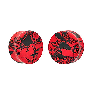 Pair of Synthetic Red and Black Howlite Double Flare Plugs (STN-656) (0g (8mm))