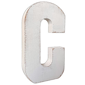 ABELOTS Large Wood Letter Distressed White Wash Alphabet Wall Décor Monogram Letter Alphabet Letters Free Standing Letters Wall Letters (C)