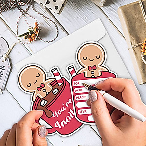 REWIDPARTY Gingerbread Man Shaped Fill-in Invitations with Envelopes（Set of 15） Gingerbread Man Decorating Christmas Birthday Party Invitations for Kids Adults Christmas Cookie Swap Party Invites