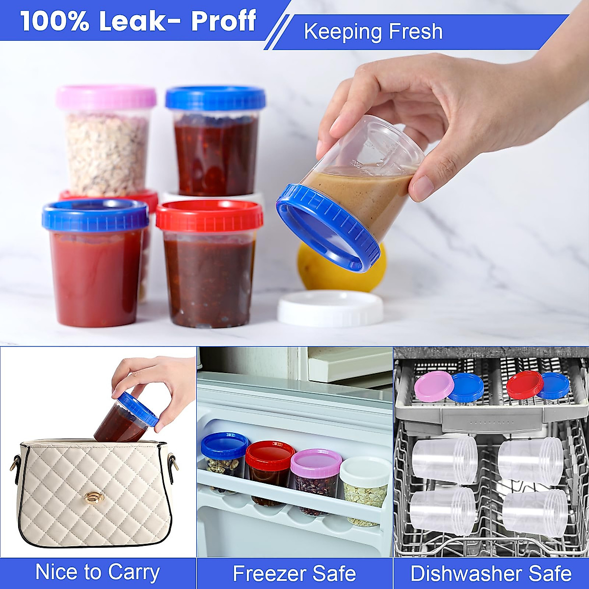 YINCL [20 Pcs] Salad Dressing Container to Go - 4 oz Plastic Condiment Containers with Lids, Reusable Sauce Containers Leakproof Small Containers, 20pcs-4oz