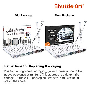 Shuttle Art 15 Colors Grey Tones Dual Tip Art Marker, Permanent Marker Pens Double Ended with Fine Bullet and Chisel Point Tips Perfect for Drawing,Shading,Sketching,Designing,Outlining,Illustrating