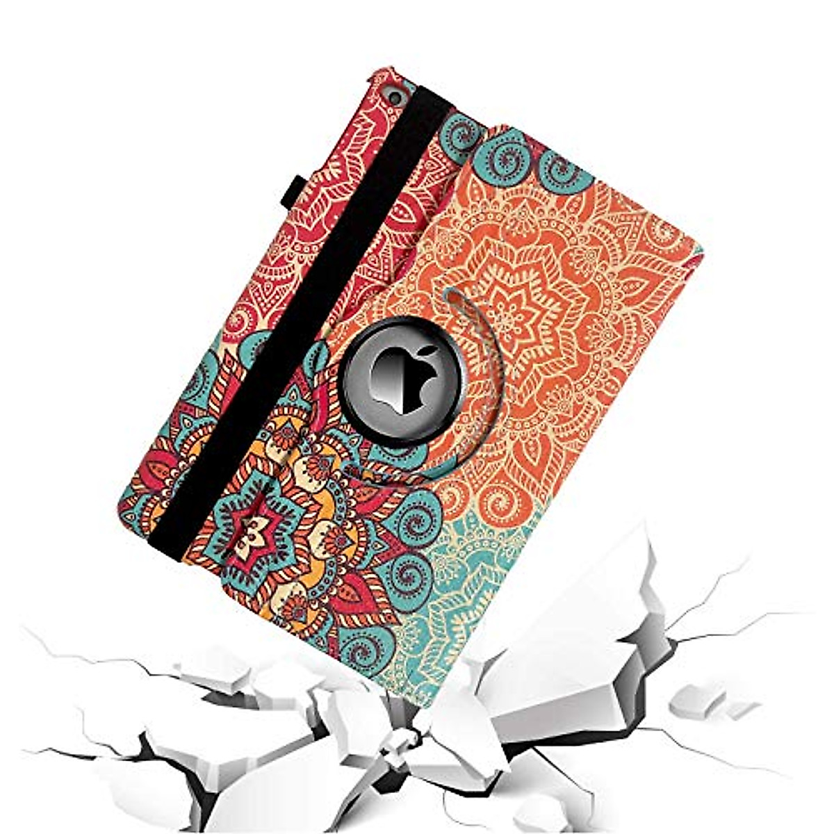 iPad Case Fit 2018/2017 iPad 9.7 6th/5th Generation - 360 Degree Rotating iPad Air Case Cover with Auto Wake/Sleep Compatible with Apple iPad 9.7 Inch 2018/2017 (Red Mandala)