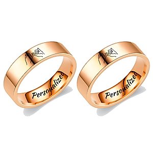 MZZJ BFF Ring for 2 Personazlied BFF Friendship Jewelry Pinky Promise Pinky Swear Minimalist6MM Rose Gold Plated Stainless Steel Flat Stackable Knuckle Ring Band,Graduation Bridesmaid Gift