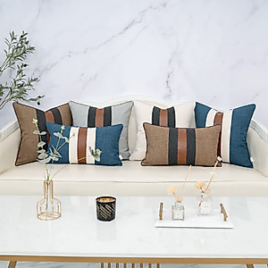 Yangest Patchwork Pillow Cover 12x20 Inch Luxury Cotton and Linen Cushion Cover Rectangle Pillowcover for Couch Bedroom Living Room,Gray