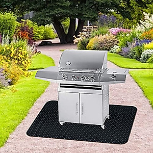 Fasmov Under The Grill Mat, 36 x 48 inches PVC Grill Mat Grill and Garage Protective Mat, Protects Decks and Patios from Grease Splashes, PVC Flame Retardant Material, Black