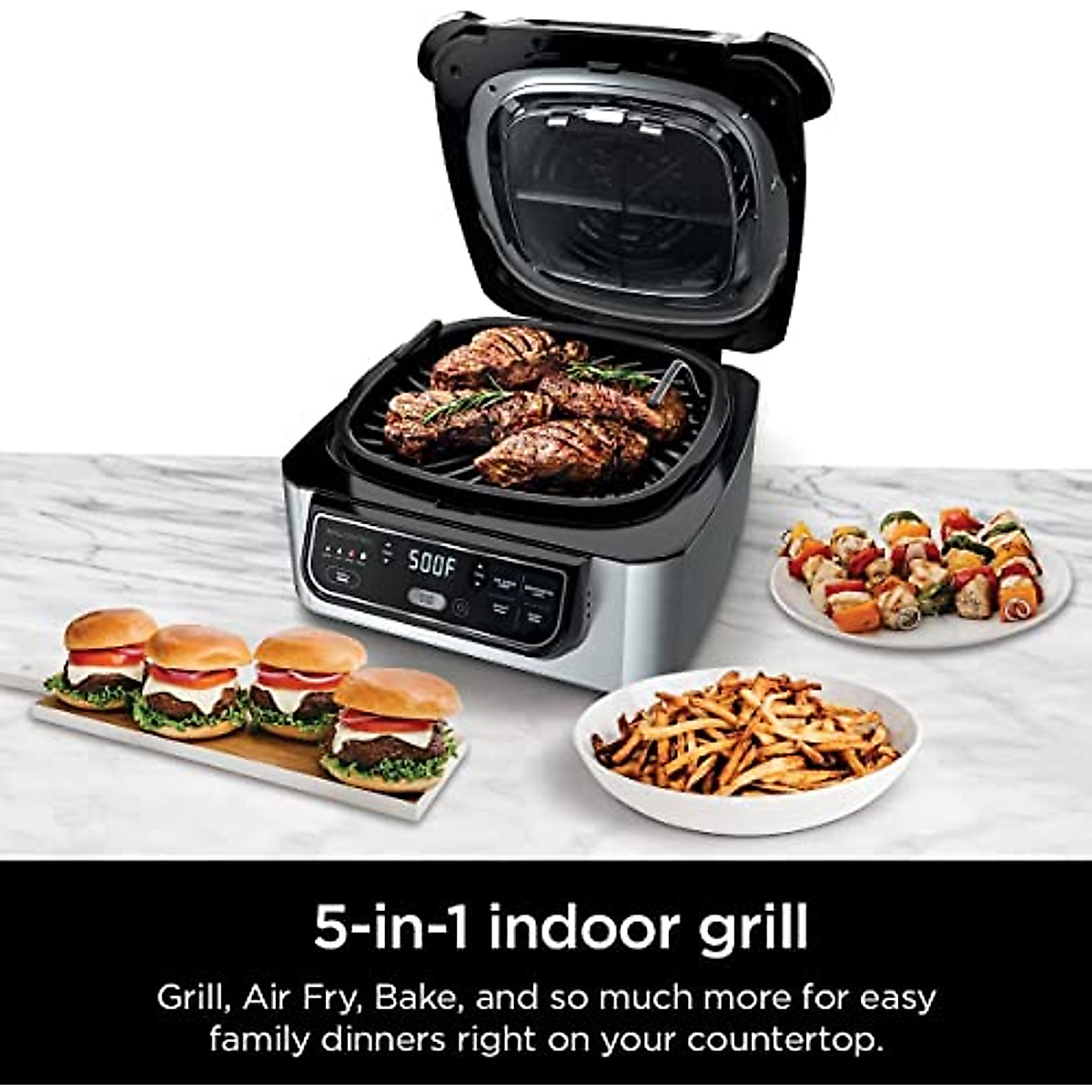 Ninja AG302HRD Foodi 5-in-1 Indoor Grill with Air Fry, Roast, Bake & Dehydrate, Red (Renewed)