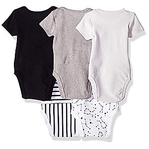 Hanes Baby Bodysuits, Ultimate Flexy Short Sleeve for Boys & Girls, 5-Pack, Grey/Black Stripe, 0-6 Months