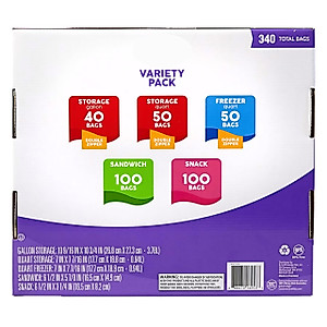 Food Storage Variety Pack, 340 Count | BPA-Free - Multi-Size Snack, Sandwich, Quart, and Gallon Bags for Food and Freezer Storage