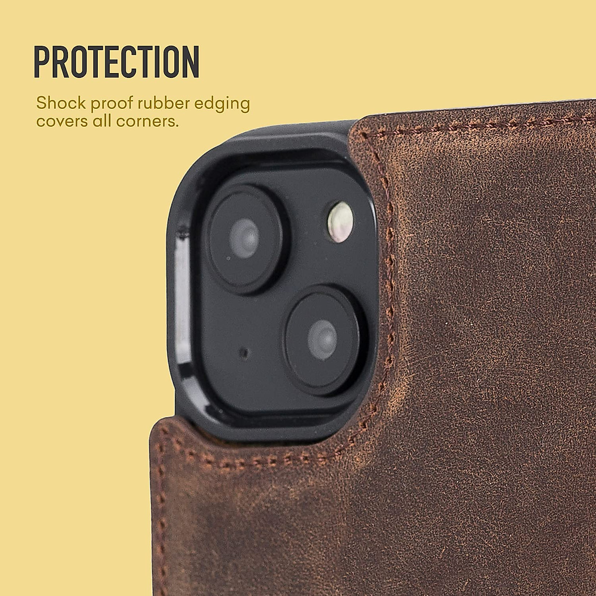 Bayelon Case for iPhone 14, Full Grain Leather Wallet Case, [2in1], Detachable Magnetic Flip Cover with Card Slots, Kickstand, MagSafe Compatible (Dark Brown)