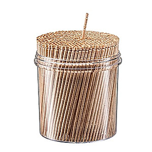 Prestee 2000ct Wooden Toothpicks + Reusable Toothpick Holder Container, Dark Wood - Sturdy Smooth Finish Bamboo Tooth Picks for Teeth, Party Cocktail Picks, Toothpicks for Appetizers, 100% Natural