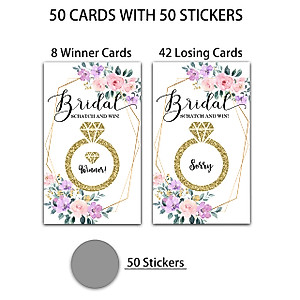 Bridal Shower Scratch Off Game Cards, Boho Floral Bridal Lottery Tickets, Gold Foil Wedding Shower Games Ideas, Bachelorette Party Activities & Decorations (50 Pack)-03