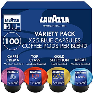 Lavazza Blue Capsules Coffee Pods, Best Value Variety Pack - Decaf Dek, Gran Espresso, Top Class, Gold for for Lavazza LB Machines (all types), 100-Count