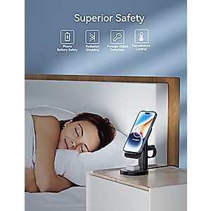 ELEGRP Wireless Charging Station, 3 in 1 Wireless Charger, Charging Dock for iPhone 14/13/12/11/Pro/Max and SE/8 Samsung Phone, iWatch and Airpods/Samsung Headphone (with 18w Adapter) Black