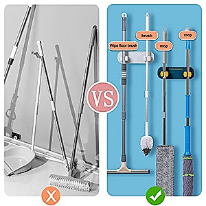celestite 6 Racks Broom Holder Wall Mount Self Adhesive, Mop and Broom Holder for Home Kitchen Organization and Storage