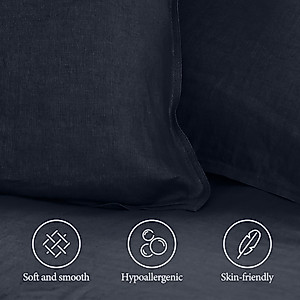 cebihy 100% Linen Duvet Cover Set King 3 Pieces, French Normandy Flax Linen, Cooling, Soft, and Breathable Linen Bedding Set - 1 Duvet Cover 90"x 104", 2 Pillowcases 20"x 40", Indigo