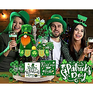 21 PCS St. Patrick's Day Decorations for Home St. Patrick's Day Tiered Tray Decor Set - Shamrock Decor Lucky Wood Sign Irish Kiss St. Patrick's Day Decor for Saint Patrick's Day Home Table Shelf