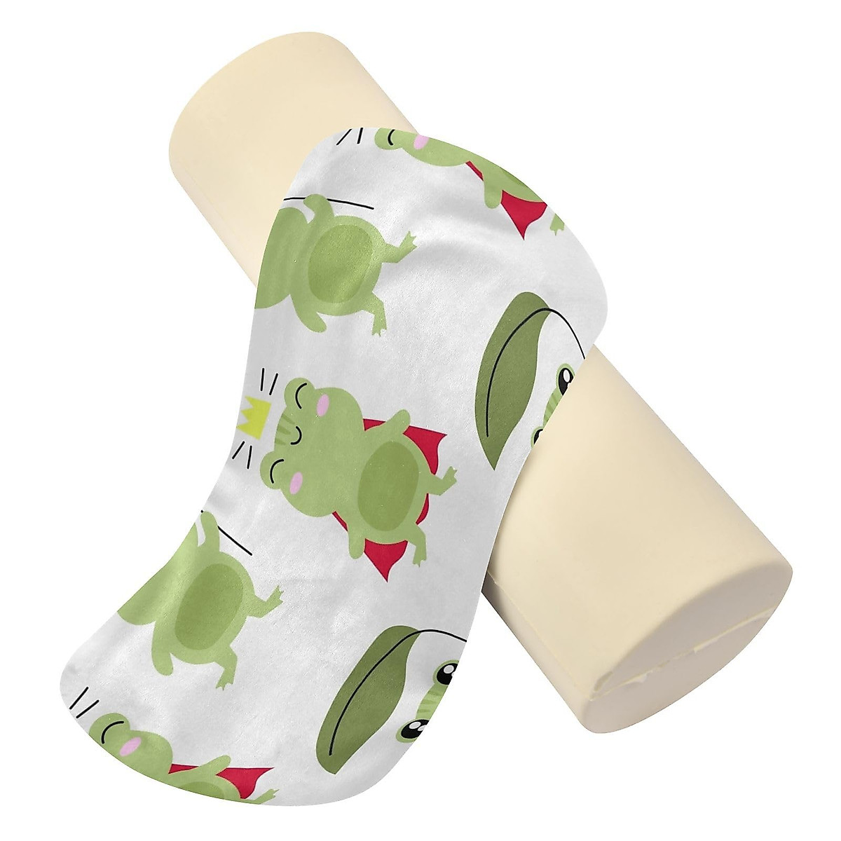xigua Cute Frog Neck Roll Pillow for Neck Relief with Removable Washable Cover - Memory Foam Round Cylinder Bolster, Ergonomically Designed for Head, Neck, Back, and Legs