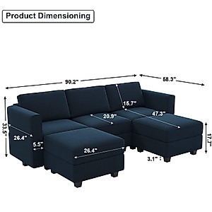 Belffin Modular Sectional Sofa with Double Chaise Velvet U Shaped Sofa Reversible Sectional Couch with Storage Blue