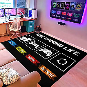 ACIIUCCUA Gaming Rugs for Teen Boys Video Game Modern Gamer Life Area Rug Black Sofa Floor Polyester Mat for Leisure/Living Room/Bedroom/Bath/Gaming Room Home Decor