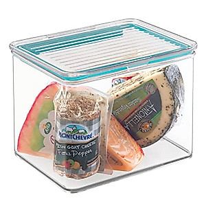 mDesign Airtight Stackable Kitchen Pantry Cabinet Food Storage Container - Attached Hinged Lid - Compact Bin for Pantry, Refrigerator, Freezer - BPA Free, Food Safe - Holds 2 Quarts - Clear