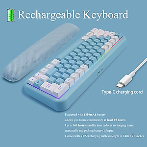 60% Wireless Gaming Keyboard,Rechargeable RGB Backlit Keyboard with Hand Rest,2.4G USB Connection,Compact 63-Key Quiet Computer Office Keyboards for PC Windows Desktop Laptop Mac Smart TV Box (Blue)